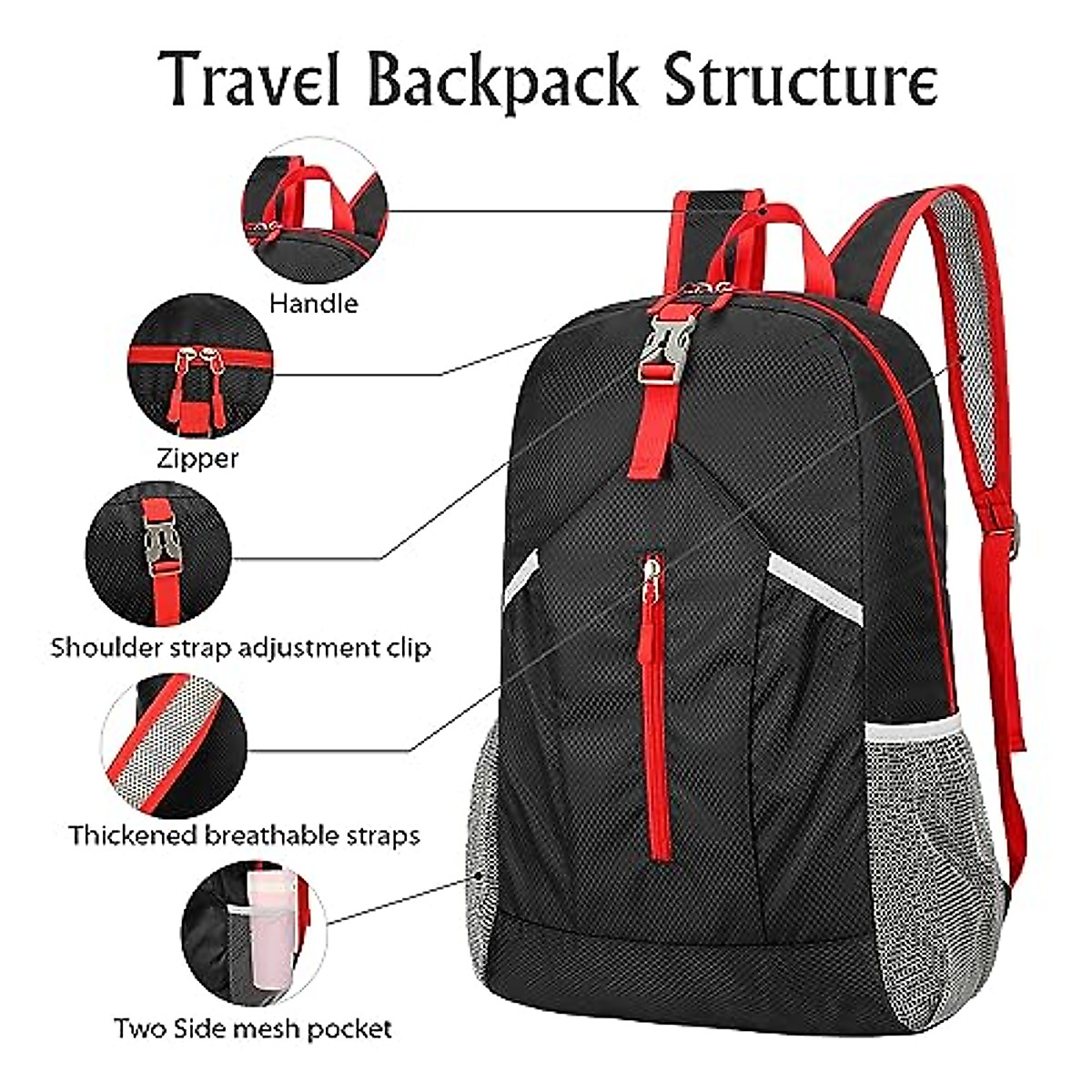 AMO NENES 25~30L Lightweight Hiking Backpack, Foldable Waterproof Packable Backpack for Travel Camping Outdoor Hiking Daypack (Black)…