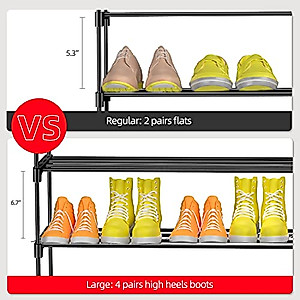 BIWHALE 4-Tier Stackable Shoe Rack, Expandable & Adjustable Fabric Shoe Shelf Storage Organizer, Black
