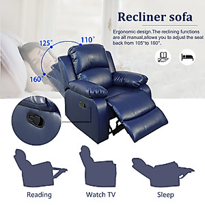 Ocstta Manual Leather Recliner Sofa Set for Living Room Furniture Set,Leather Recliner Couch Set for Home/Office,Leather Couch Set for 3-Pieces(Sofa+Loveseat+Chair) Blue