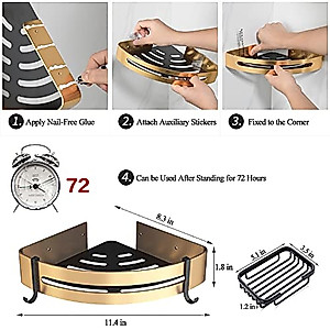 Corner Shower Caddy Adhesive Shower Caddies US304 Stainless Steel Shower Wall Caddy Drill Free Corner Shelves for Shower with 2Hooks Bathroom Corner Storage Organizer