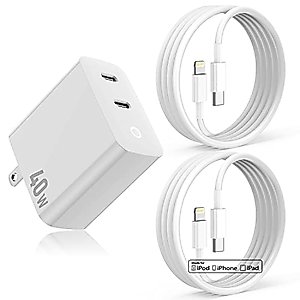 iPhone 14 13 12 Fast Charger [Apple MFi Certified],40W Dual Port USB C Charger Block with 10 Ft Type C to Lightning Charging Cable for iPhone 11 pro max/11 pro/11/XS Max/XS/XR/X/8 Plus/8,iPad Mini