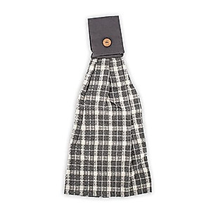Country House Fairfax Grey Plaid 19 x 28 Fabric Decorative Hand Towel with Button Tab