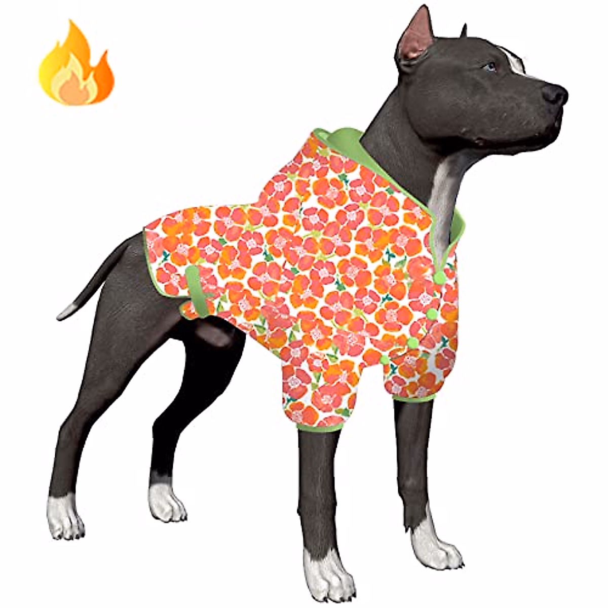 LovinPet Hoodies for Large Male Dogs: Soft Flannel Warm Dog Pajamas, Skin-Friendly Fabric Floralish Blooms Field Luminous Prints Dog Clothing for Autumn Winter Using,XL