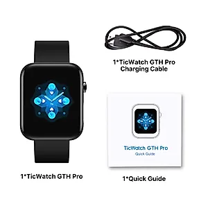Ticwatch GTH Pro Smartwatch Arty Heart Health and Dual Sensor Technology 5ATM Waterproof GPS Fitness Tracker with Heart Rate & Sleep Monitor Blood Oxygen for Men Women iOS/Android Compatible