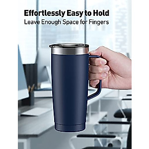 LyriFine Travel Mug with Handle, Od335 24oz Insulated Coffee Mug with Lid, Travel Mugs for Hot and Cold Double-Wall Vacuum Stainless Steel & Sliding Lid for Daily Life, Travel, Office, Blue