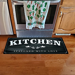 USTIDE Kitchen Runner Rugs Non Skid 20"x48",Durable Rubber Kitchen Mats Stain Resistant Thick Floor Mat Black White Kitchen Runner for Bathroom Washroom