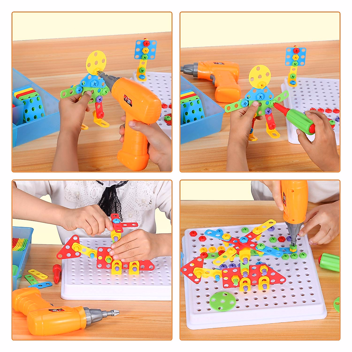 Haifeng Creative Mosaic Drill Set for Kids, STEM Toys for 3+ Year Old, Electric Drill Toy with DIY Screwdriver Tool,3D Construction Toys for Boy & Girl, Building Blocks for Toddler Preschool