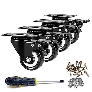 Caster Wheels, 2 inch Casters, Casters Set of 4 Heavy Duty - CLOATFET Locking Casters, Swivel Casters with Brake (Top Plate), Non Marking Black Castor Wheels for Cart Furniture Workbench