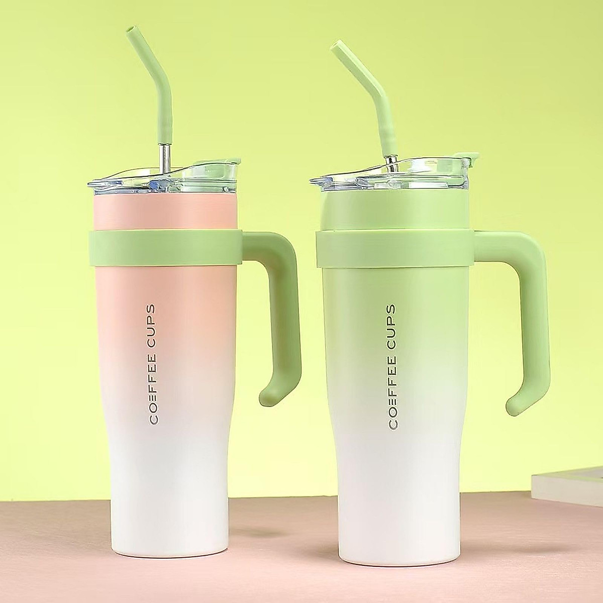 Scizorito 40oz Big Coffee Mug, 304 Stainless Steel Vacuum Insulated Car Cup, 40oz Tumbler with Handle and Straw Lid, Suitable for Father's Day, Mother's Day, Christmas (Pink)