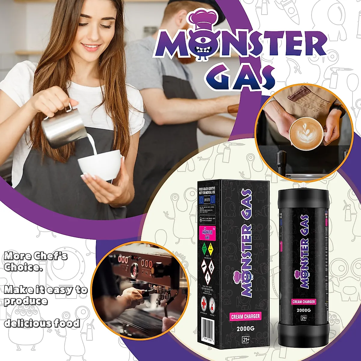 MONSTER GAS 3.3L N2O Whipped Cream Charger, 2000G Whip Cream Charger, Nitrous Oxide Tank (1 Cylinder)