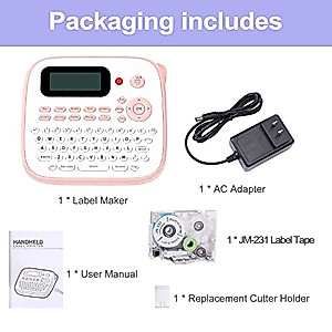 Labelife Label Maker Machine, Portable Label Maker D210S, QWERTY Keyboard, One-Touch Keys, Easy-to-Use, Handheld Labeler with Label Maker Refill and Adapter, for Home Office School Organization, Pink
