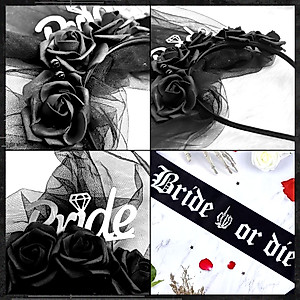 JeVenis Goth Bride to Be Sash Gothic Bride To Be Headband Bride or Die Bachelorette Decoration