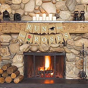 Pudodo Burlap Run for The Roses Banner Kentucky Derby Party Horse Race Fireplace Mantle Garland Decoration