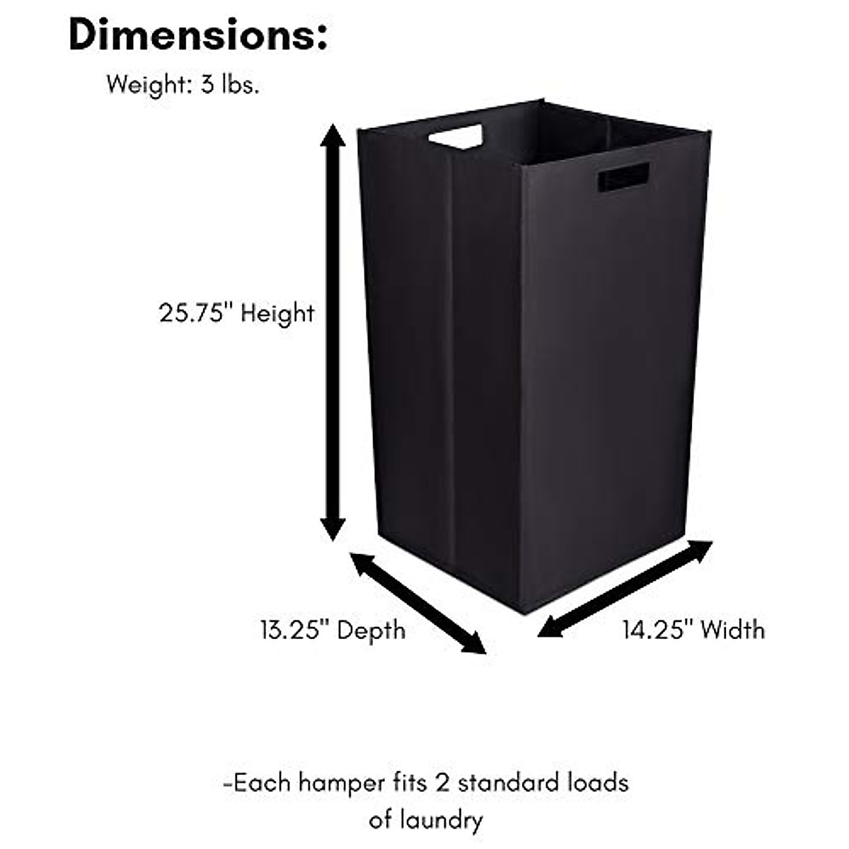 Internet's Best Collapsible Laundry Hamper - Set of 2 - Dirty Clothes Sorter with Handles - Magnetic Side - Easy Storage - Folding - Black