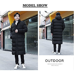 HMLOPX Men Women Down Long Quilted Coat, Puffer Jacket Windproof Quilted Down Parkas with Hood (Color : black, Size : S-Small)