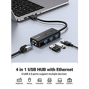 UGREEN USB 3.0 Hub Ethernet Adapter 10 100 1000 Gigabit Network Converter with 3 USB 3.0 Ports Hub Compatible with Laptop PC Nintendo Switch MacBook Mac Mini Surface XPS Windows Linux macOS, and More