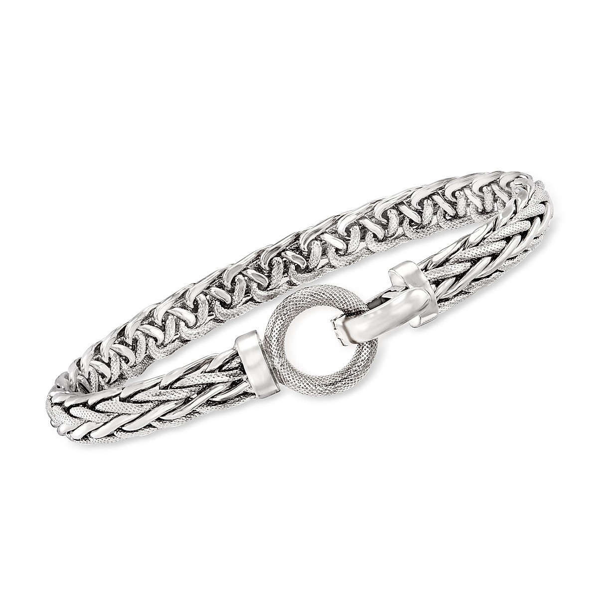 Ross-Simons Sterling Silver Textured and Polished Wheat-Link Bracelet. 7 inches