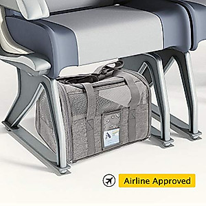 Refrze Pet Carrier Airline Approved, Cat Carriers for Medium Cats Small Cats, Soft Dog Carriers for Small Dogs Medium Dogs, TSA Approved Pet Carrier for Cats Dogs of 15 Lbs, Puppy Carrier,Grey