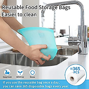 Reusable Silicone Food Storage Bags,Stand Up Leakproof Zip Containers,Reusable Sandwich Bags,Non-Toxic,BPA Free, Dishwasher Safe,Freezer-Safe,Easy to Clean（Set of 5）