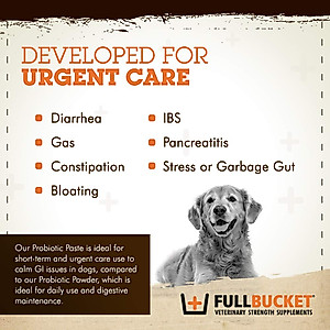 FullBucket Canine Probiotic Paste for Dogs with 12.5 Billion Probiotic CFUs, Enzymes, Prebiotics and L-Glutamine for Urgent Care, 32.5 mL Tube