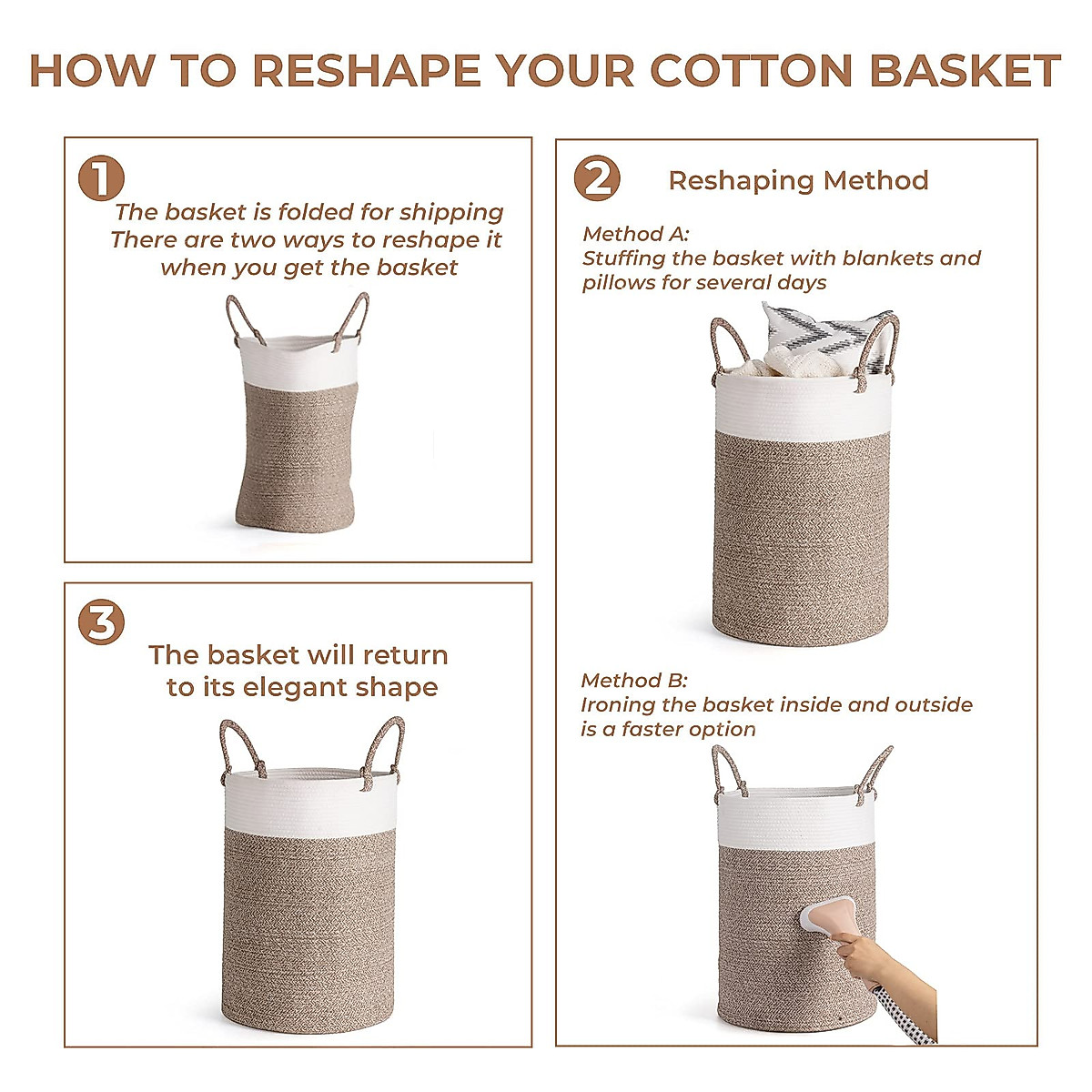 INDRESSME Large Laundry Basket, 60L Dirty Clothes Hamper, Baby Laundry Hamper for Toys, Woven Laundry Basket for Clothes, Blanket Storage Basket, 19.7 x 13.8 inches