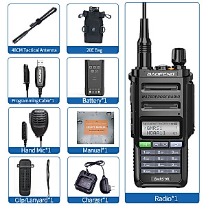 Baofeng GMRS-9R GMRS Radio Waterproof IP67 Two Way Radios Rechargeable Walkie Talkies Long Range NOAA Weather Alerts Scan With extra Battery,Programming Cable,Tactical Antenna,Speaker Mic,Tactical Bag