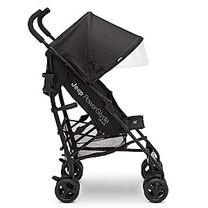 Jeep PowerGlyde Plus Stroller by Delta Children - Lightweight Travel Stroller with Smoothest Ride, Aluminum Frame, 4-Position Recline, Extra Large Storage Basket, Black
