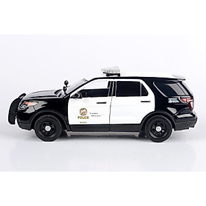2015 Police Interceptor Utility Black and White Los Angeles Police Department (LAPD) with Flashing Light Bar and Front and Rear Lights and Sounds 1/24 Diecast Model Car by Motormax 79540