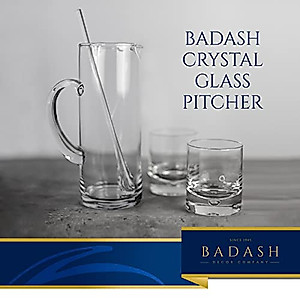 Badash Crystal Glass Pitcher - 9.75” Tall Mouth-Blown Lead-Free Crystal Glass Pitcher - 48 oz. Cocktail Pitcher - Cylinder Pitcher for any Beverage