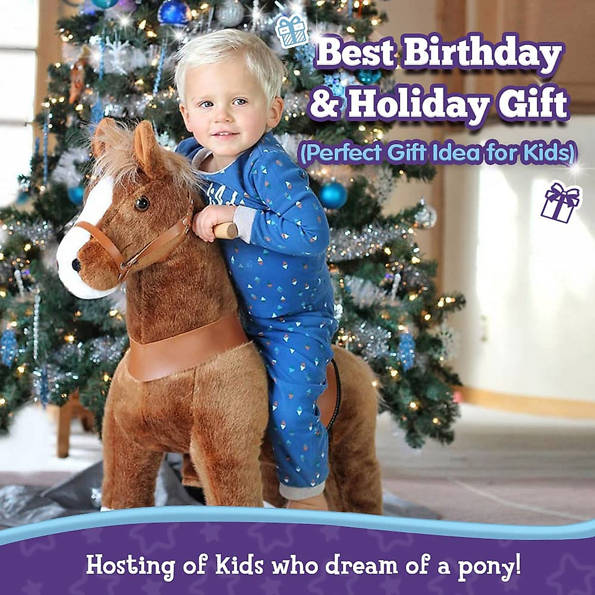 PonyCycle Riding Horse Toy with Brake, Sound Mechanical Pony Classic Model U Brown Giddy up Pony Plush Walking Animal Size 3 for Age 3-5 Years - Ux324