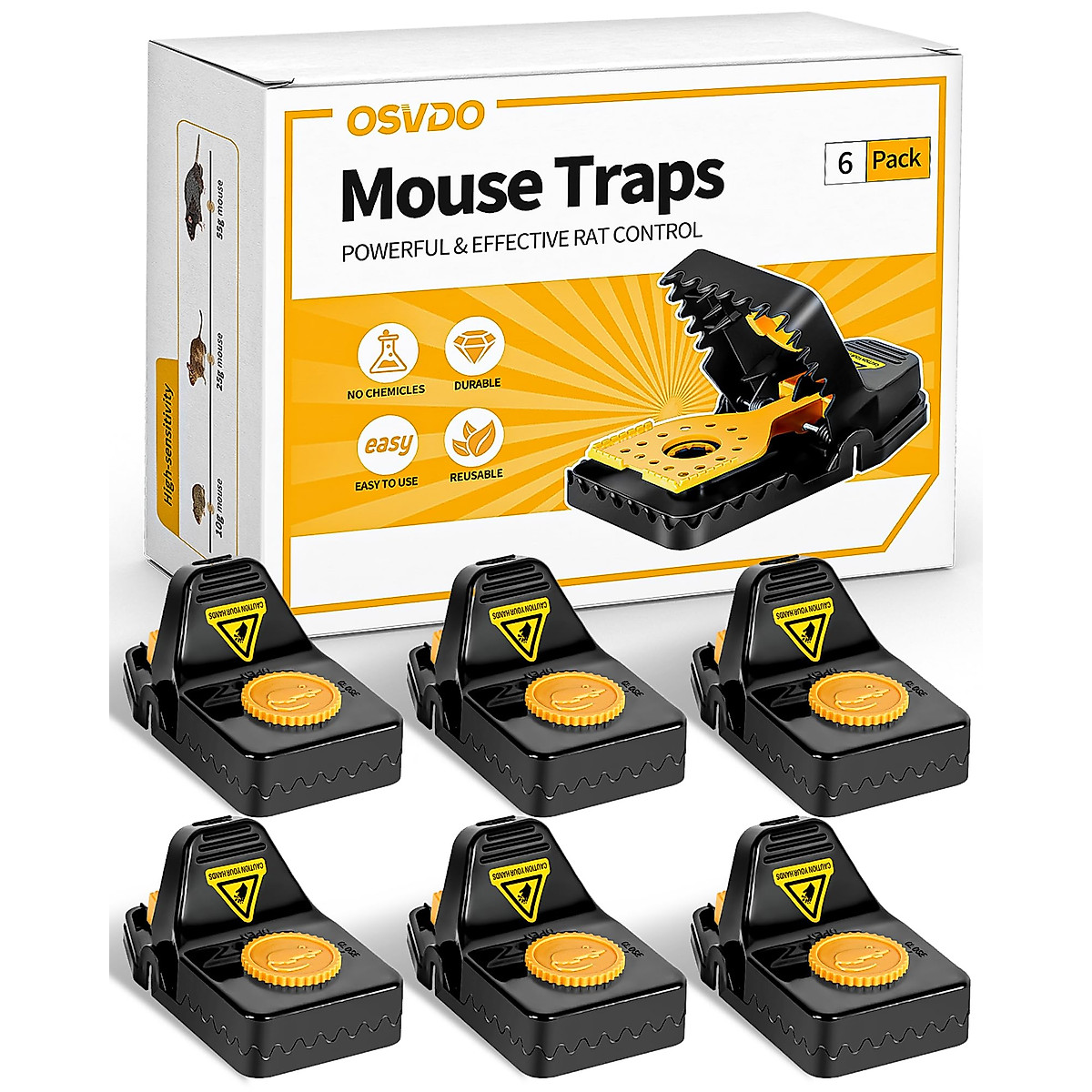 OSVDO Rat Trap, Large Chipmunk Traps, Mouse Traps for Indoor & Outdoor, Instant Kill Traps for Mouse Rat Chipmunk, Safe Set Up and Reusable - 6 Pack Black