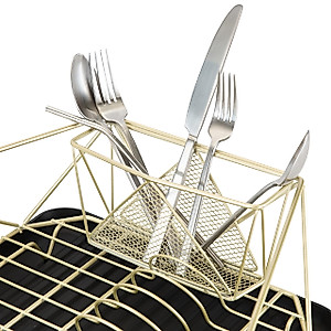 Kitchen Details Utensil Holder Tray Geode Deluxe Dish Drying Rack with Drain Board, Cutlery Basket, Iron Frame, Satin Gold