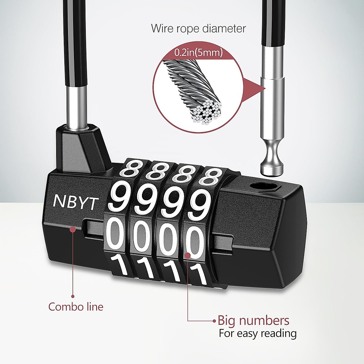 LOFICOPER Combination Padlock with Long Shackle, Cable Locks with Combination, 4 Digit Combination Long Padlock, Gym Locker Lock for Cabinet, School, Fence, Toolbox, Case