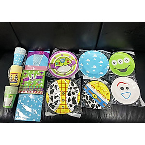 Cartoon Story Party Supplies 133pcs Party Decorations include Paper Plates Napkins Cups Tablecloth and Banner for Boys Girls 1st 2nd 3rd 4th Birthday Decor, Serve 30 Guest