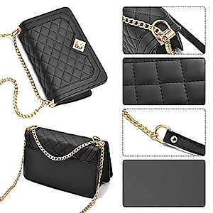 Travistar Crossbody Bags for Women Small Handbags PU Leather Shoulder Bag Ladies Quilted Purse Evening Bag Fashion Clutch Satchels Sling Bag with Gold Chain Strap, Black