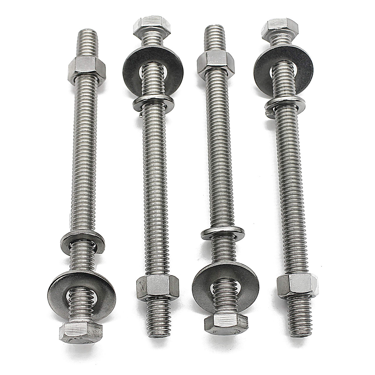 (4 Sets) 3/8-16x4 Stainless Steel Hex Head Screws Bolts, Nuts, Flat & Lock Washers, 18-8 (304) S/S, Fully Threaded by Bolt Fullerkreg