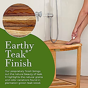 EcoDecors Teak Shower Corner Shelf Shaving Foot Rest With Storage Shelf 18" Tall Natural EarthyTeak Rustic Finish