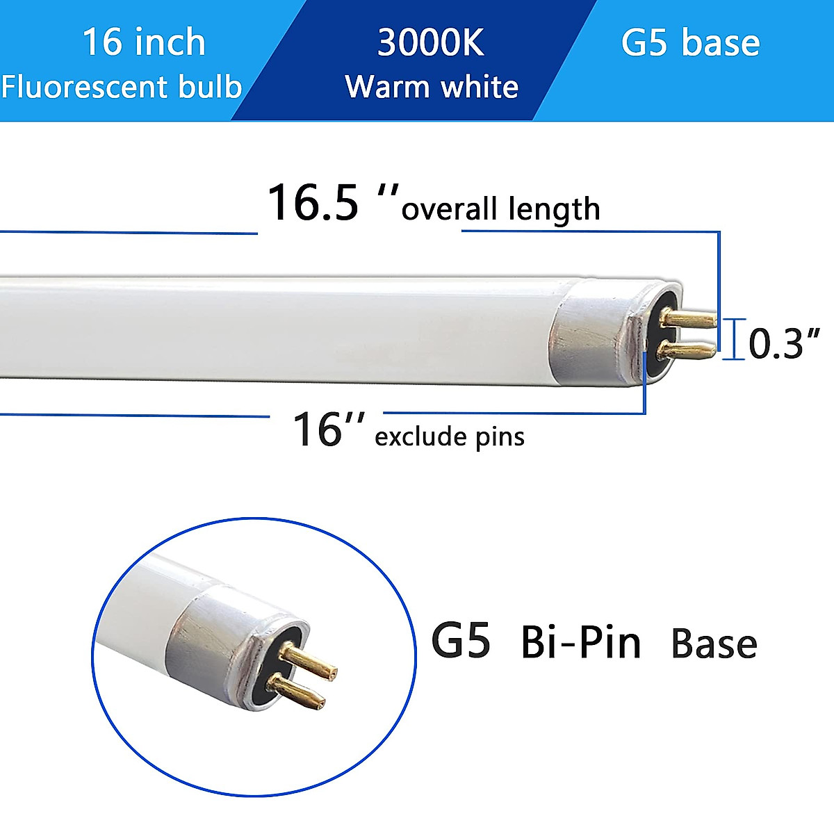 (2pack) 16’’ F10T5/830/L Fluorescent Bulb Replacement Jasco Warm White 10W 3000K Tubes, F10T5-WW Linear Light, 16.5’’ Overall Length