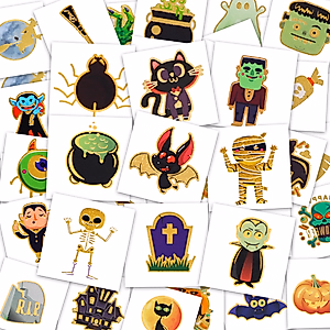 192 PCS Halloween Temporary Tattoos for Kids, Halloween Assorted Waterproof Fake Pumpkin Temp Tattoo Sticker for Boys Girls Goody Bag Stuffers Prizes Party Favors