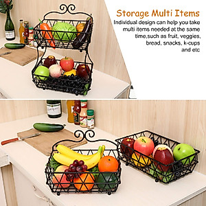 TQVAI Fruit Basket for Kitchen Counter, 2 Tier Fruit Bowl, Fruit and Vegetable Storage Stand, Screw-Free Design, Black