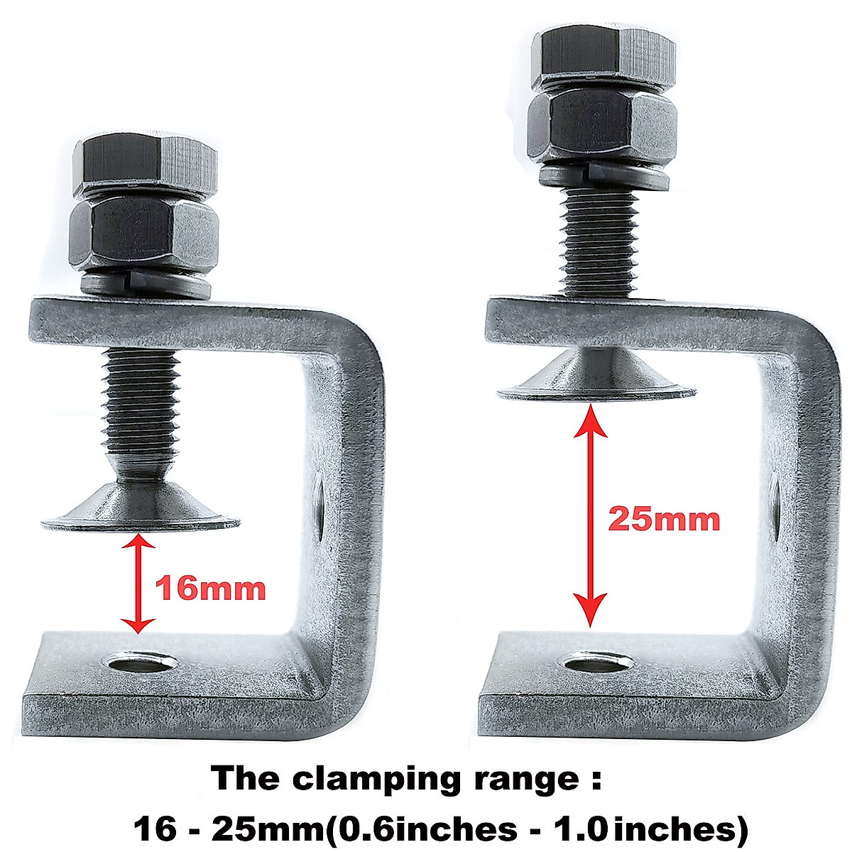OBPFY OBPSFY 2PCS C-Clamp Heavy Duty Woodworking Clamp Set,304 Stainless Steel C Clamp Tiger Clamp Tools with Wide Jaw Openings for Welding/Carpenter/Building/Household, Silver- 2