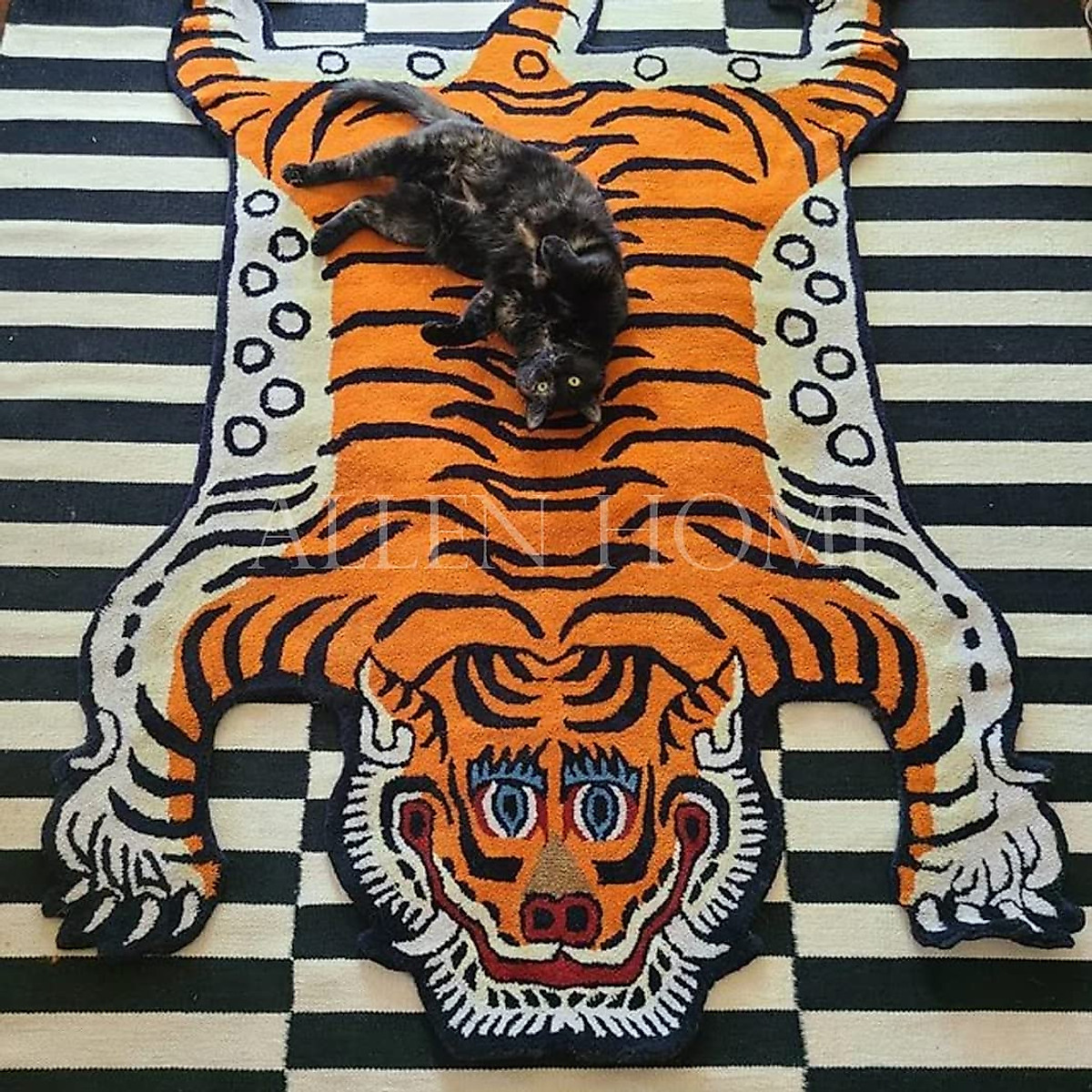 Allen Home Kids Wool Area Rug - Orange Tiger Shape - Tufted Traditional Wool Carpet - Area Rugs Suitable for Living Room, Bedroom, Dining Room - Handcrafted - 100% Wool - 2’ x 3’