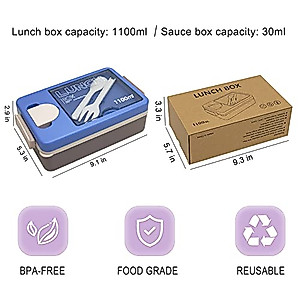 Bento Box For Adults, 3 Compartment Bento Box Lunch Box Leak Proof, Bento Box With Sauce Container, 1100ml Modern Bento Box With Utensils, BPA-Free/Microwave/Dishwasher Safe Bento Box