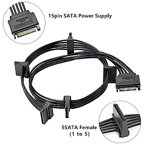 GELRHONR 15Pin SATA Male to 5 x 15 Pin SATA Female Hard Drive Power Right Angle Splitter Adapter Cable Extension Cable for Hard Disk 50CM
