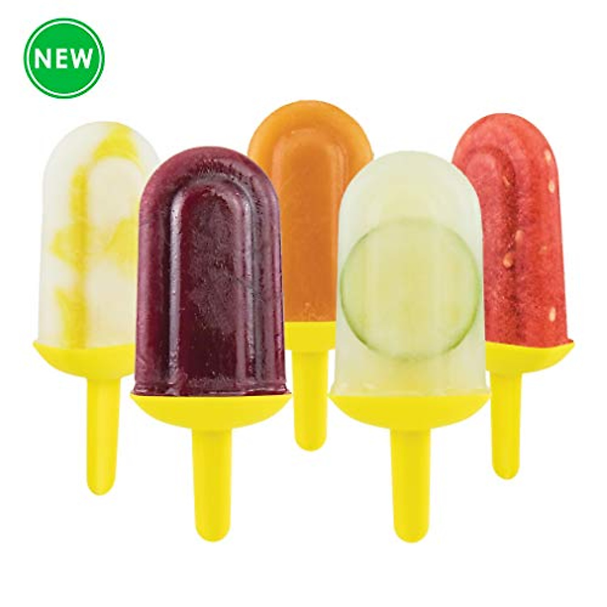 Tovolo Classic Molds with Sticks Ice Maker BPA Free Food Dishwasher Safe for Homemade Juice Popsicles Set of 5 Pops with Stand, Sun Ray