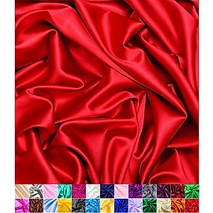 Satin Fabric | by The Yard | Luxury & Soft | 60" Wide Roll | Silky & Shiny | Decoration, Apparel, Drapery, DIY Crafts (Red, 2 Yards)