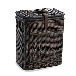 The Basket Lady Drop-in Wicker Rectangular Trash Basket with Metal Liner, 20 in L x 13 in W x 24 in H, Antique Walnut Brown
