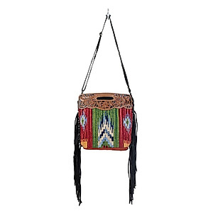 Myra Bag Jardin Hand-Tooled Bag Upcycled Cotton & Leather S-3057