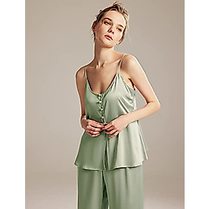 AW BRIDAL Satin Bride Bridesmaid Pajamas Set Silk Pjs Sleeveless Camisole with Pants 2 Pieces Sexy Sleepwear for Women Brides, Sage Green S