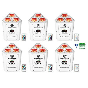 6 Rockville RockWedge LED RGBWA+UV Rechargeable Wireless DMX White Par Up-Lights